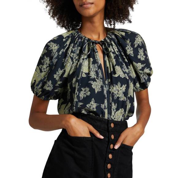 Ulla Johnson | Tops | New Ulla Johnson Marcelena Floral Tieneck Blouse In Minuit | Poshmark